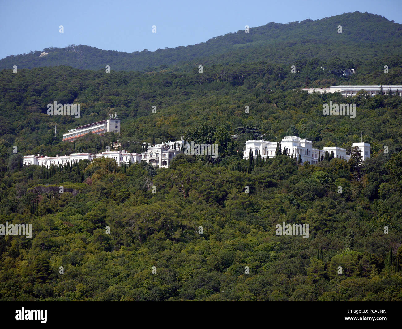 Livadia Palace and rest houses in the background of the forest . For ...
