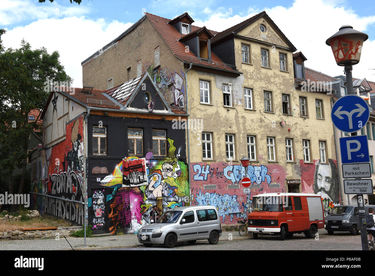 Weimar Germany squat in derelict building with political grafitti on ...