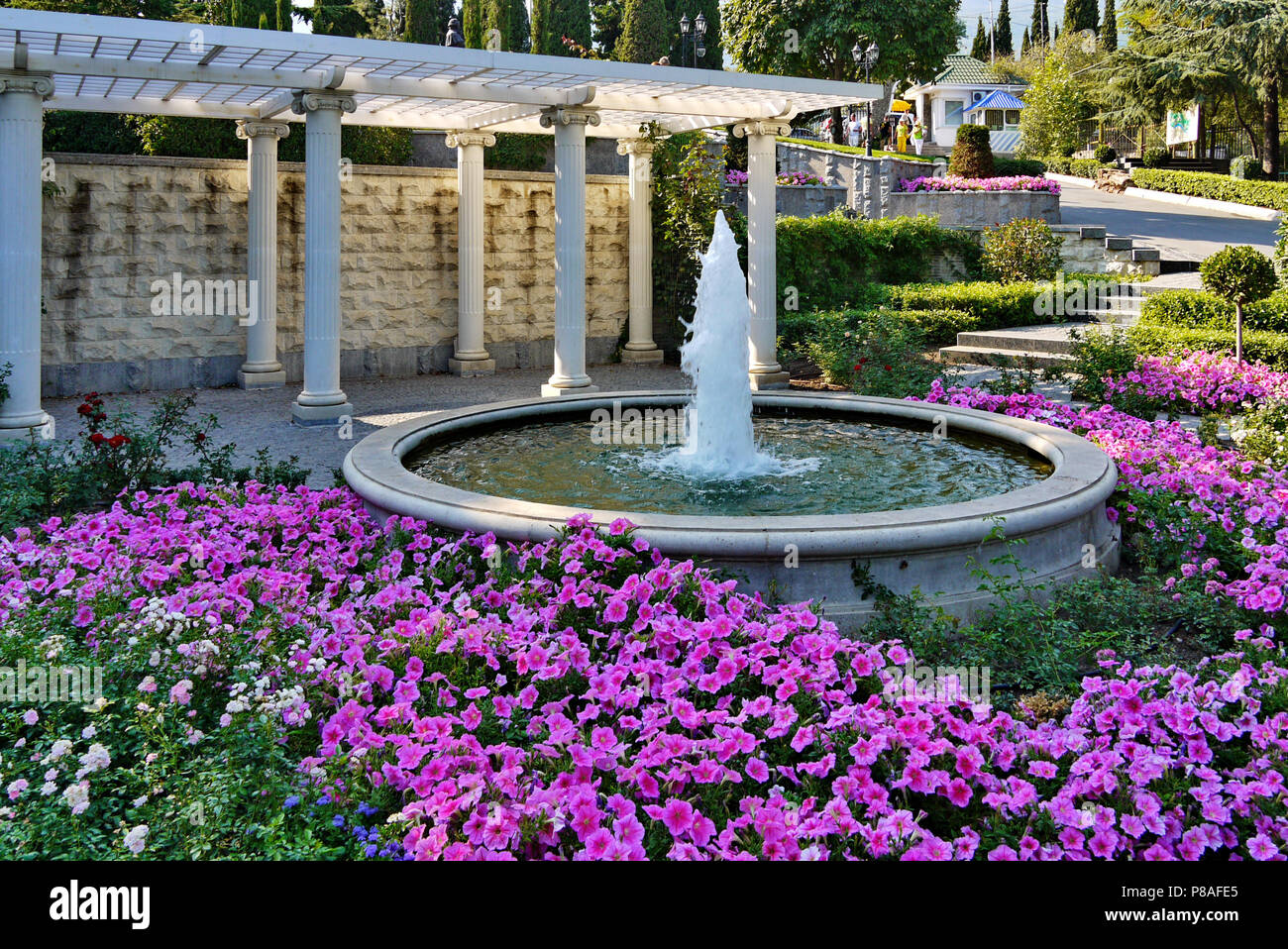 Flower Beds Around Fountain