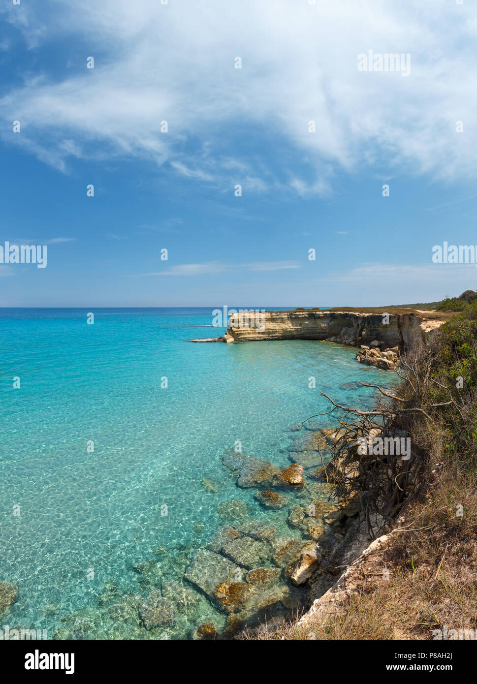 Picturesque seascape with white rocky cliffs and sea bay at beach ...