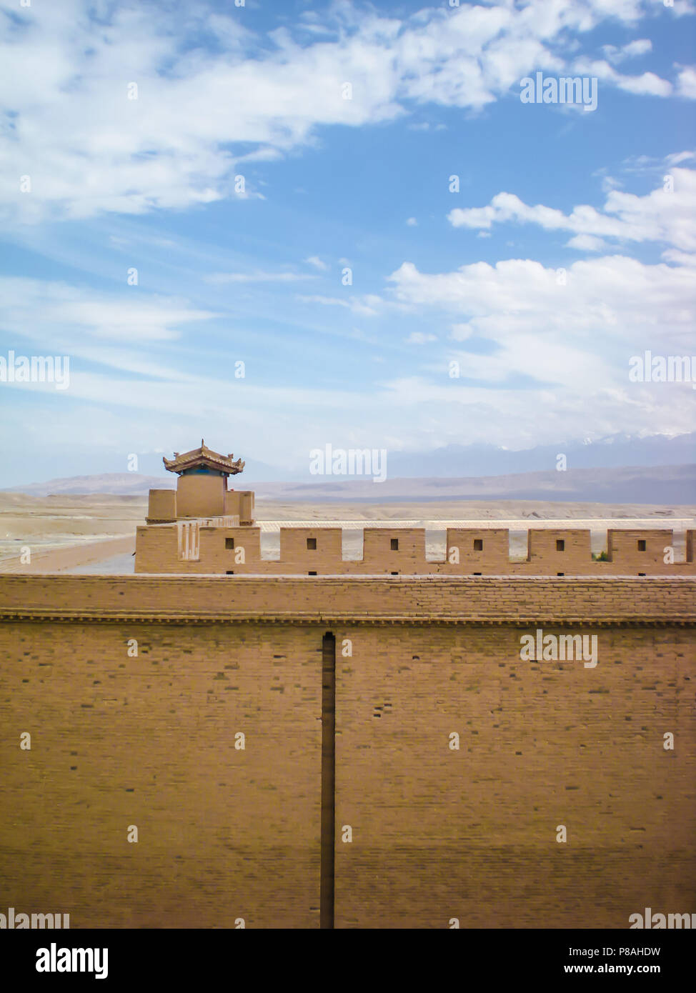Small watchtower at the end of the Chinese great wall in Jiayuguan ...