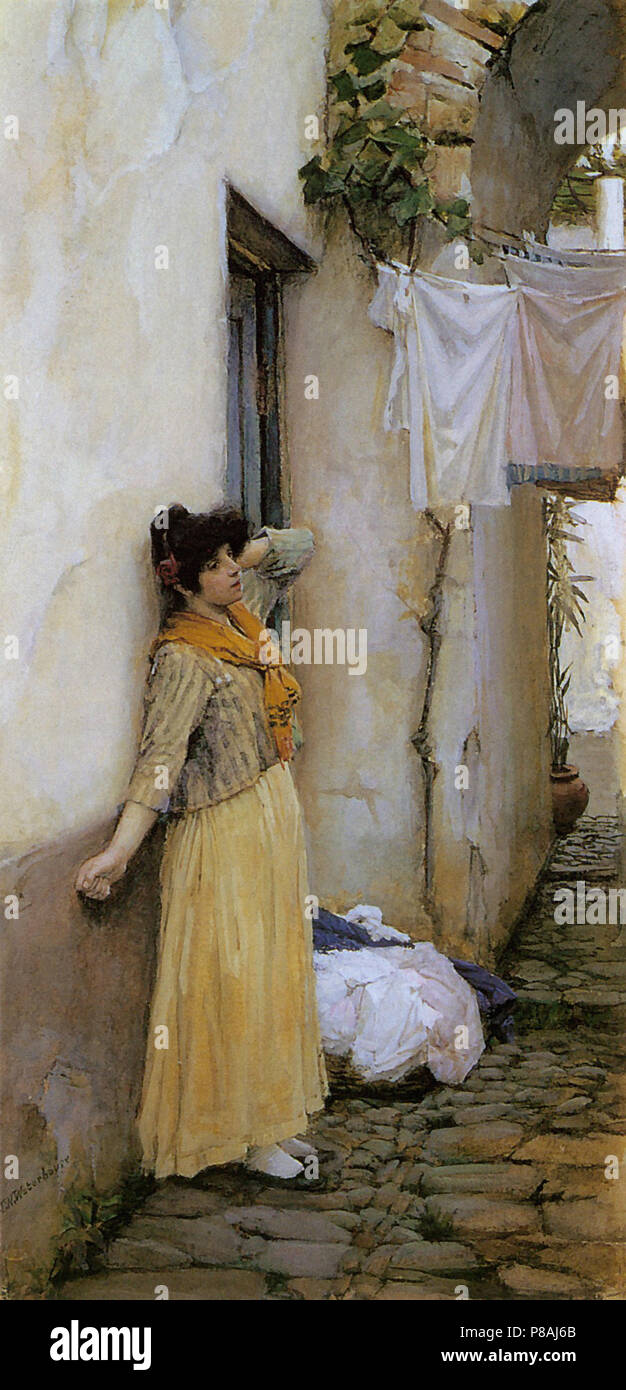 Waterhouse John William - Resting (Italian Girl Stock Photo - Alamy