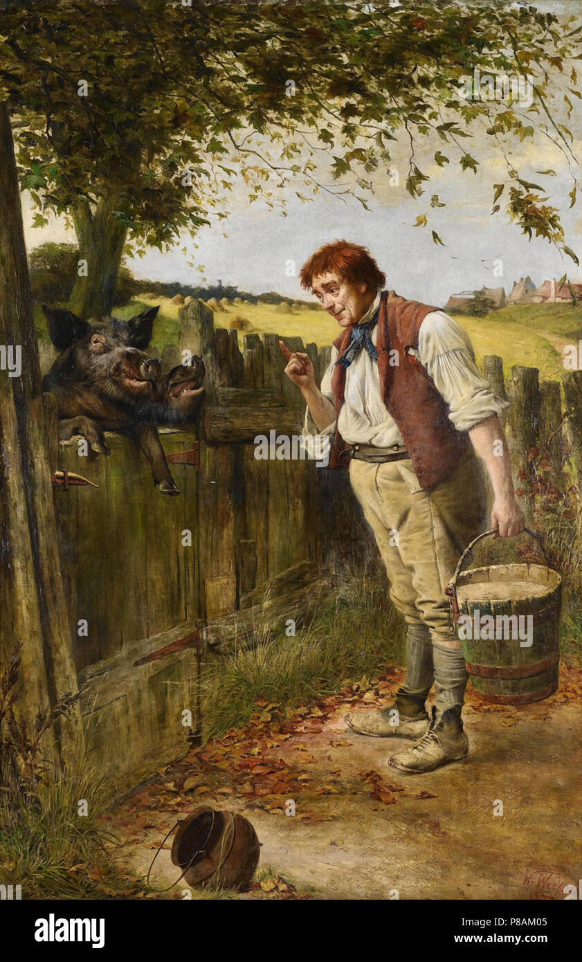 Weekes Herbert William Feeding The Pigs Stock Photo Alamy