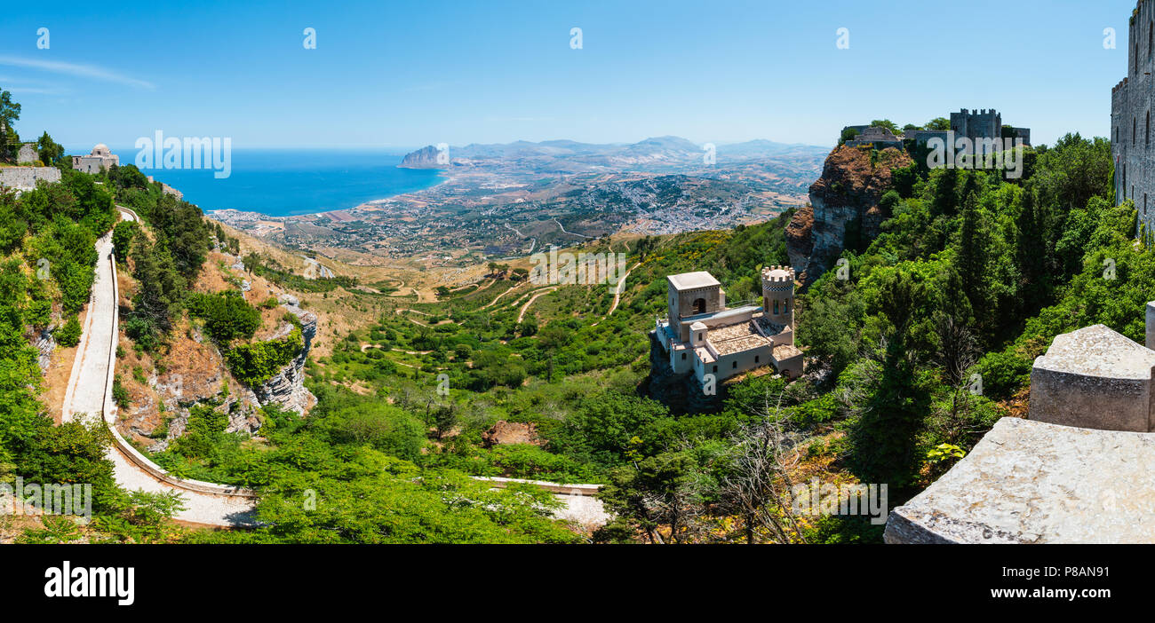 Panoramic view to Tyrrhenian coastline with Cofano mount, Church of ...