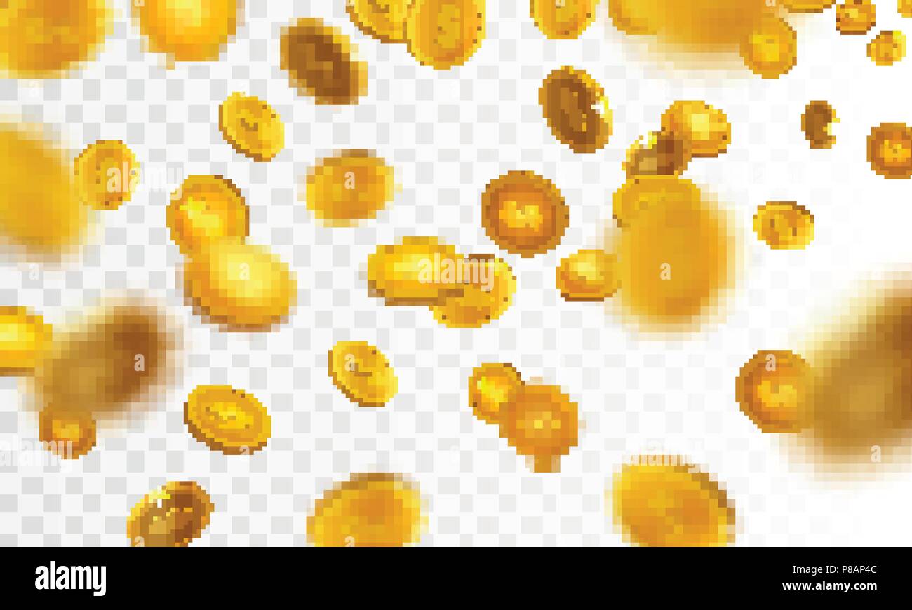 Stock vector illustration defocused realistic falling gold coins. Rain ...