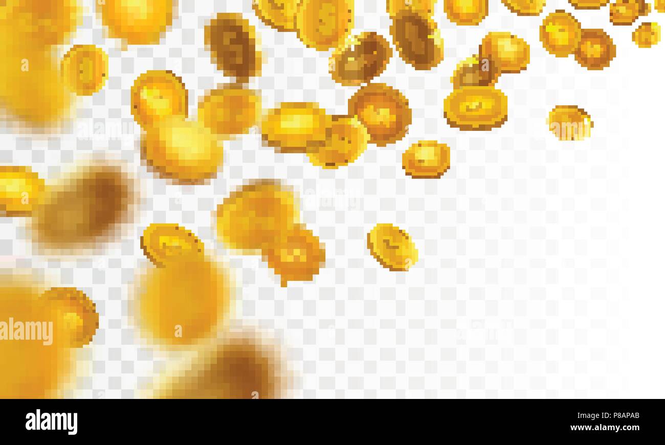 Stock vector illustration defocused realistic falling gold coins. Rain ...