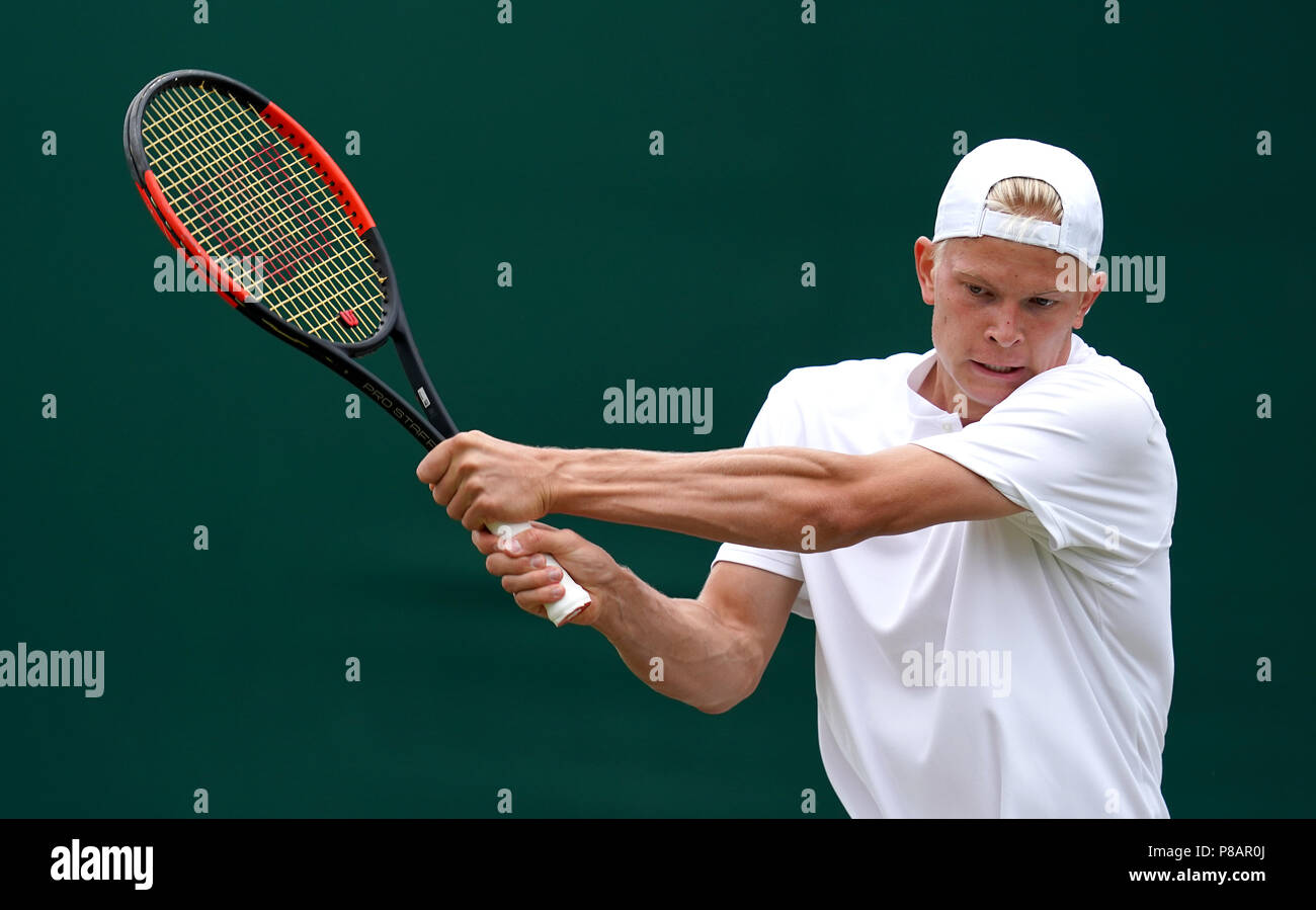 Anton Matusevich in action on day eight of the Wimbledon Championships ...