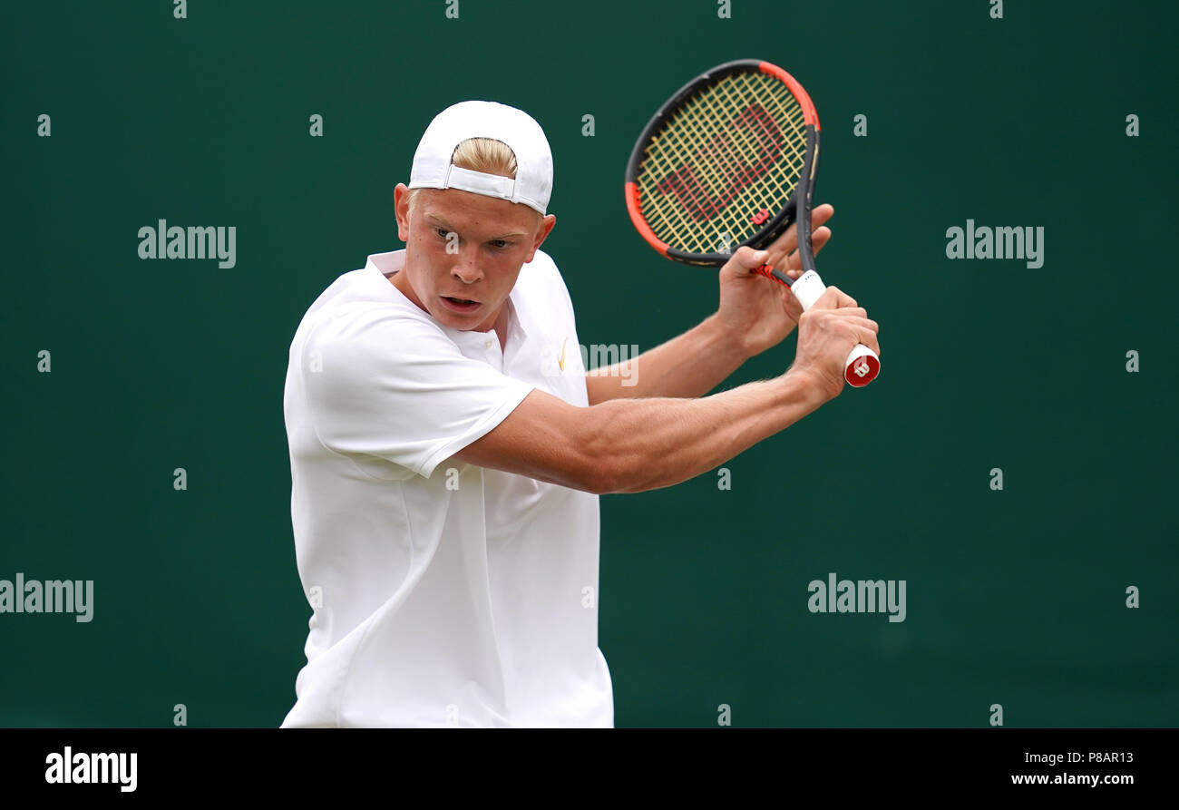 Anton Matusevich in action on day eight of the Wimbledon Championships ...
