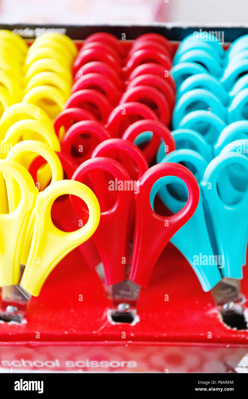 A collection of colorful children's scissors in a school Stock Photo ...