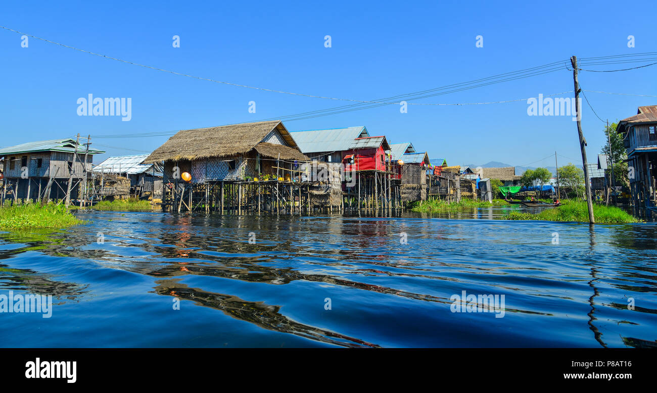 Floating village on Inle Lake, Myanmar. Inle Lake a freshwater lake ...