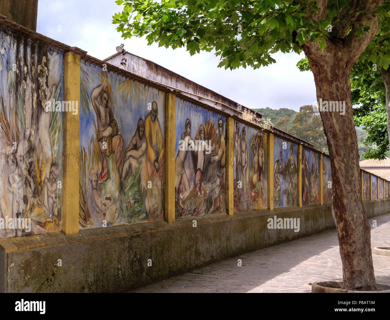 Murals at former mining building, Rio Marina, Elba, Region Tuscany ...