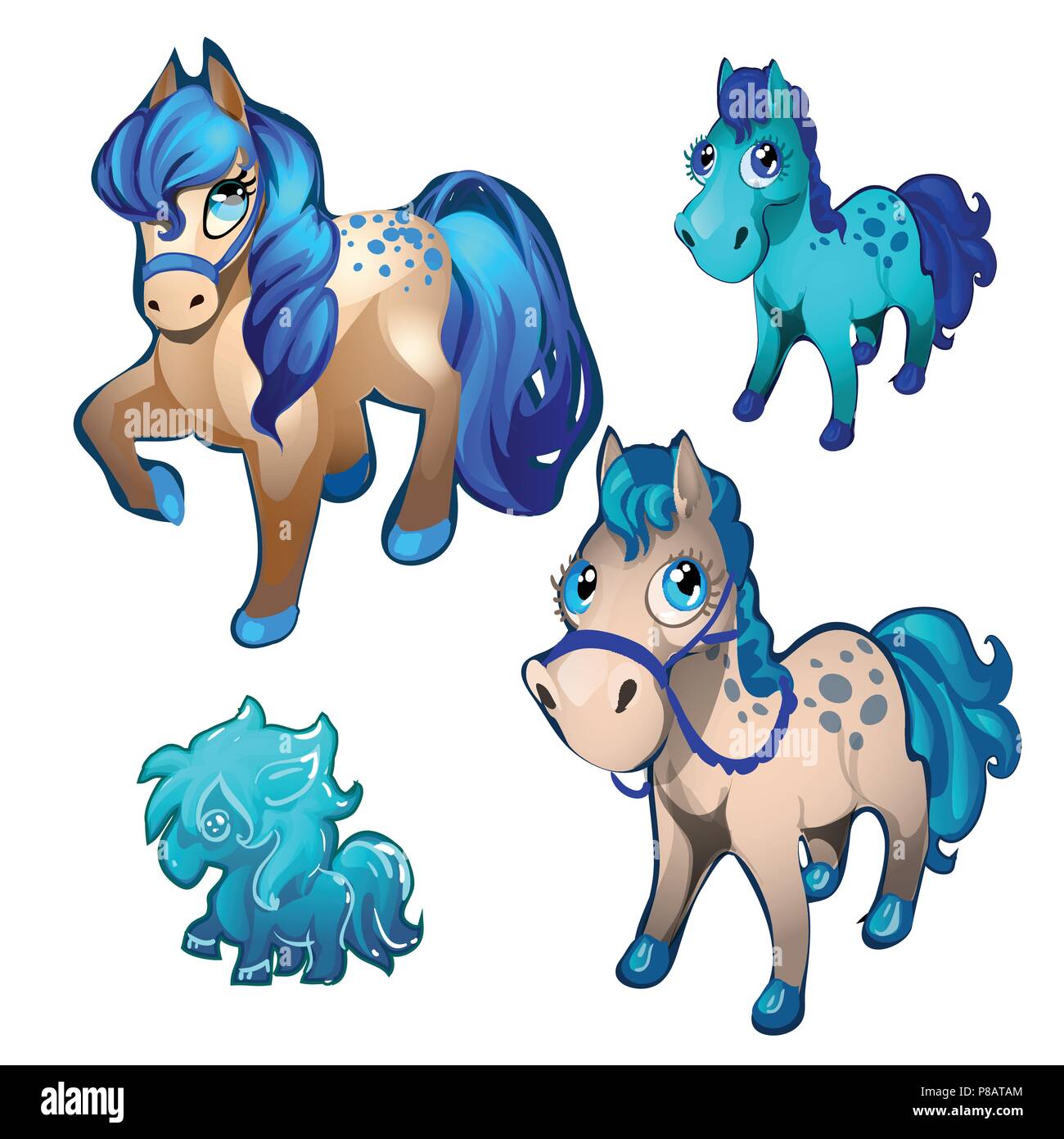 A set of figurines in the form of fairy pony isolated on a white ...
