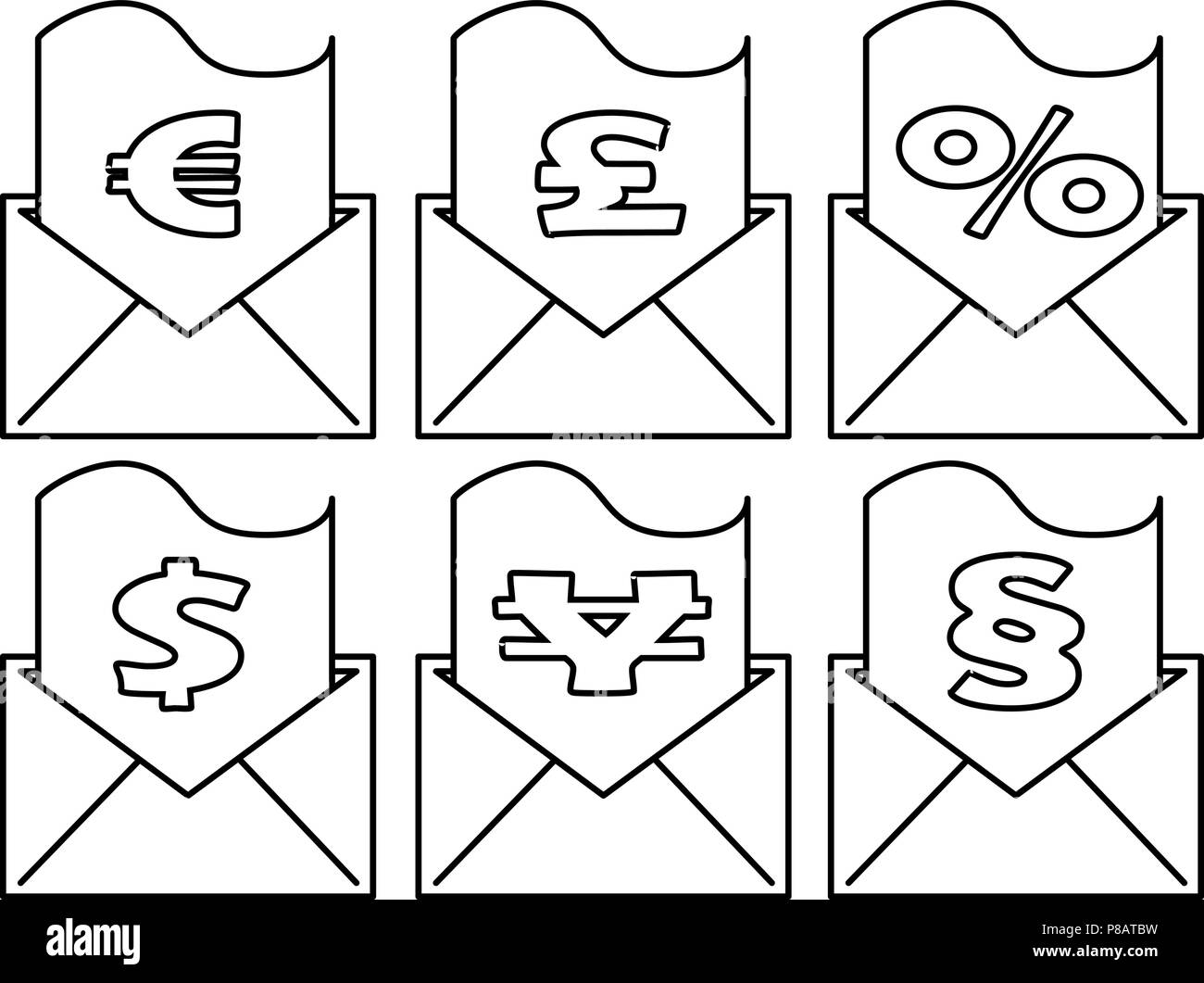 Icon set - Envelope with financial and legal document - Vector Stock ...