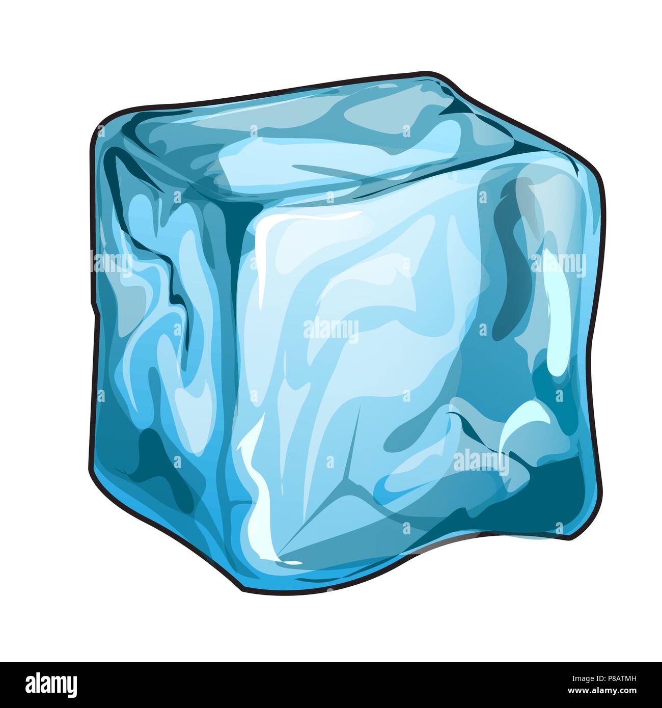Single ice cube isolated on a white background. Vector cartoon close-up ...