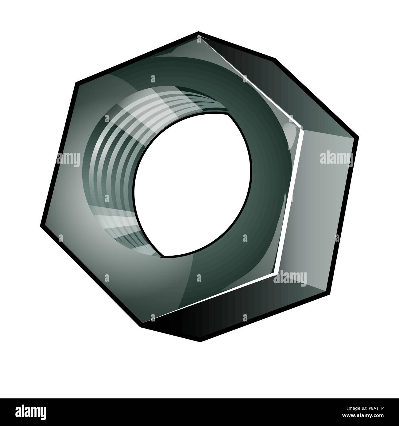 The single metallic nut isolated on a white background. Steel fastening ...