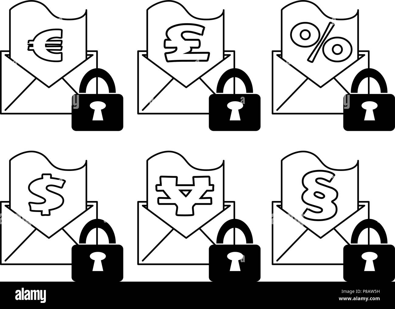 Icon set - Envelope with secret financial and legal document - Vector ...