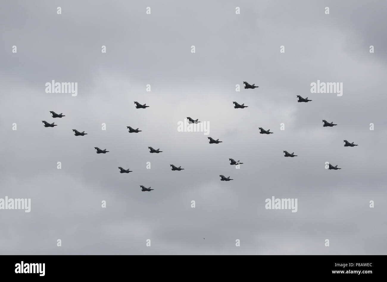 22 RAF Typhoons form the number 100 as they fly in formation over ...