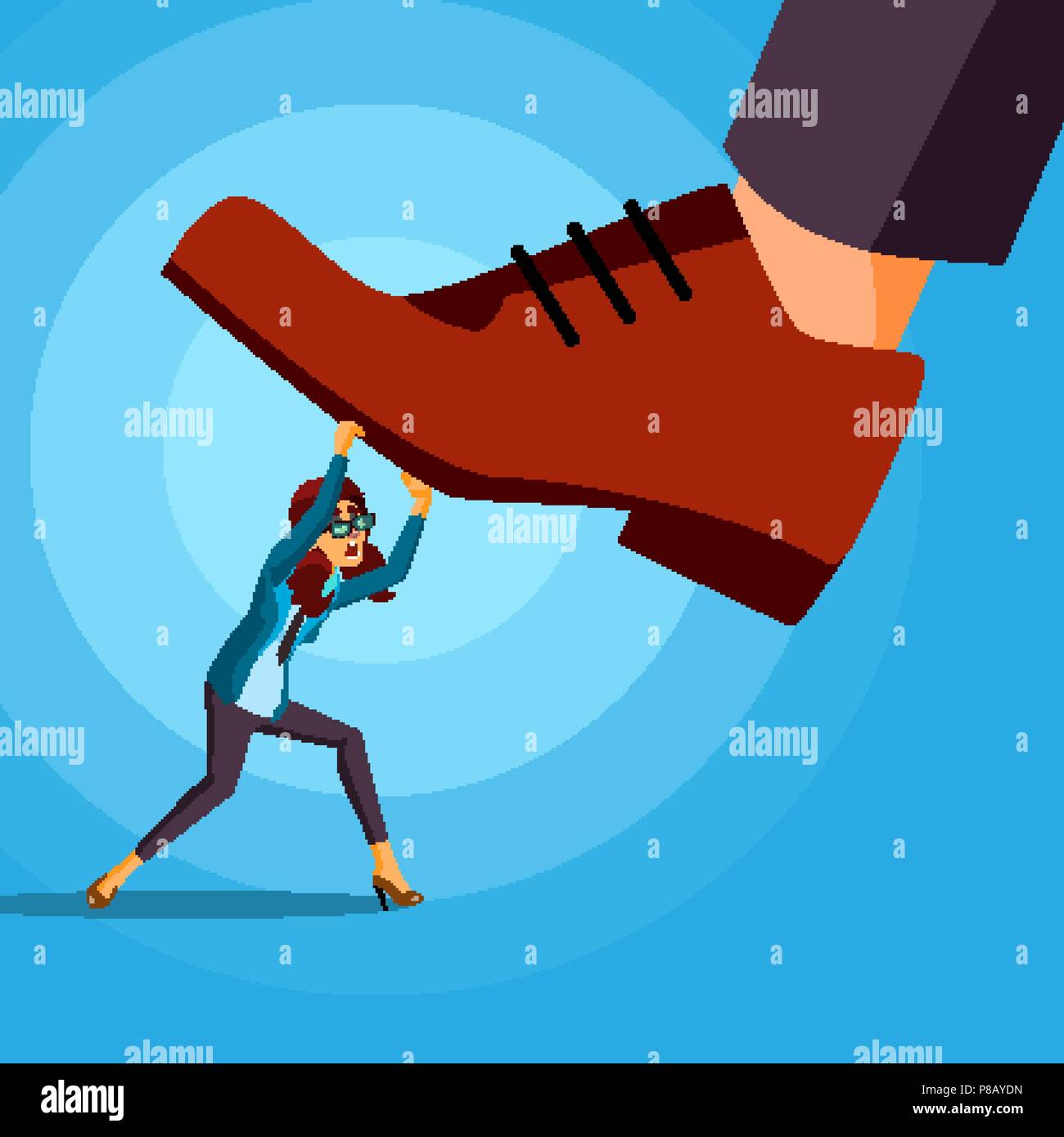 Big Foot Stepping On Business Woman Vector. Conflict. Risk Management ...