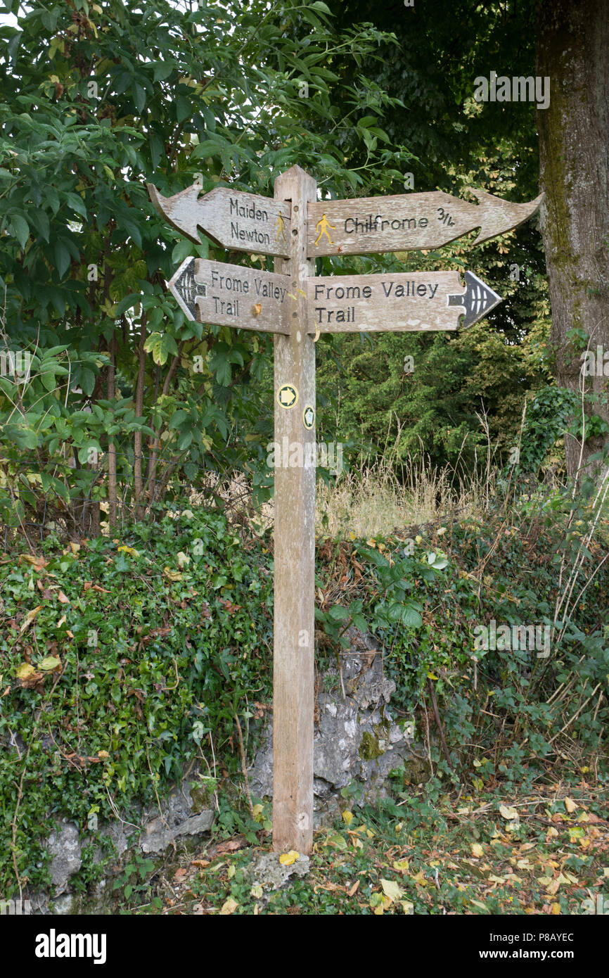Frome Valley Train Dorset UK wooden signpost Stock Photo - Alamy