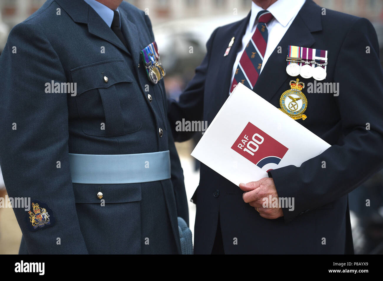 RAF veteran's uniform during a flypast of 100 RAF aircraft over ...