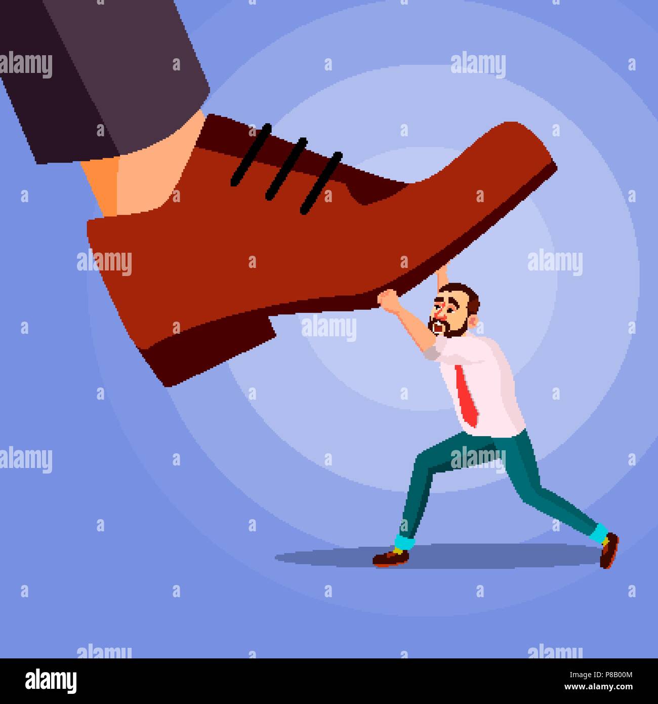 Big Foot Stepping On Businessman Vector. Power. Fights Against Giant ...