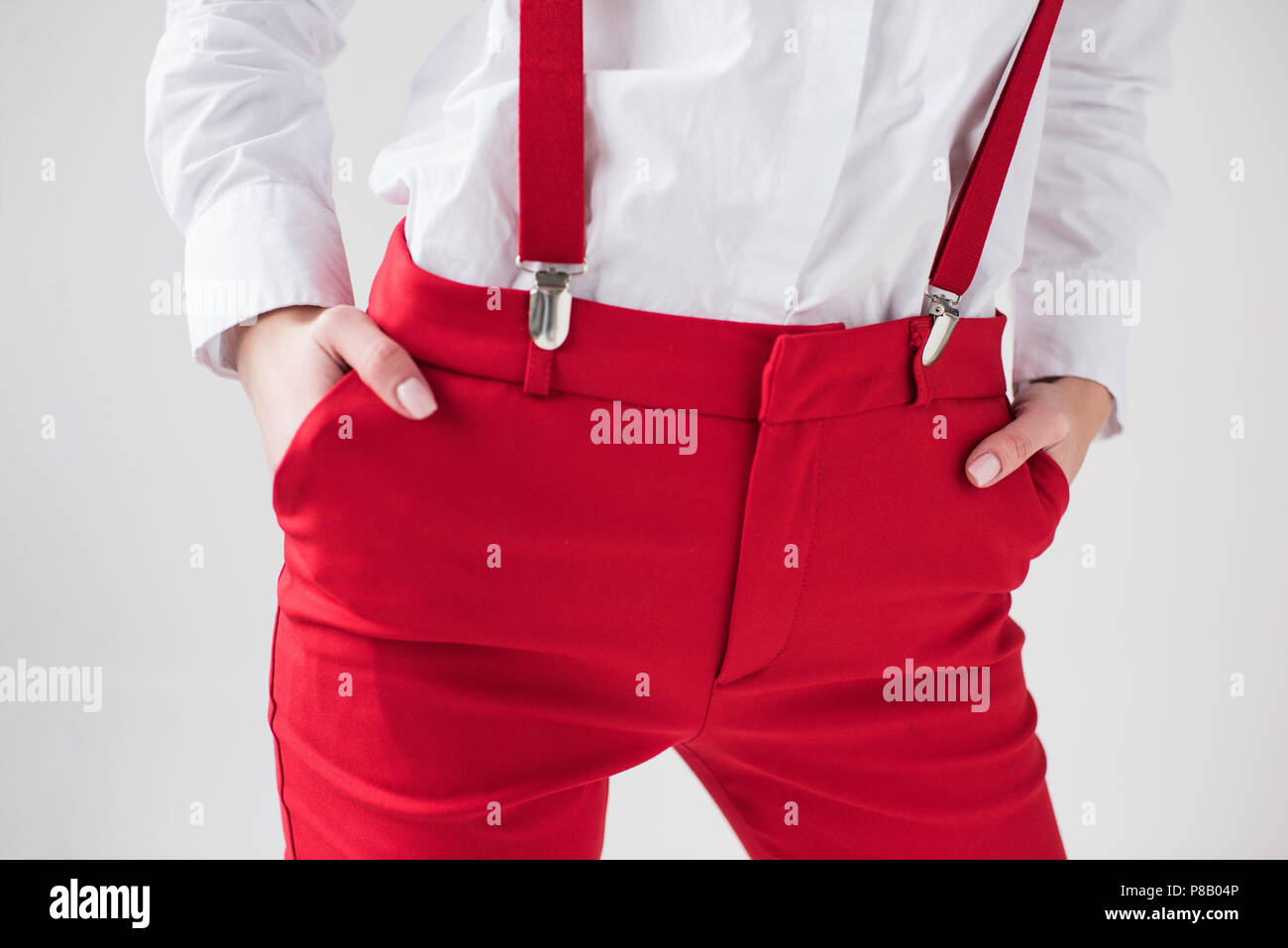 Red suspenders hi-res stock photography and images - Alamy