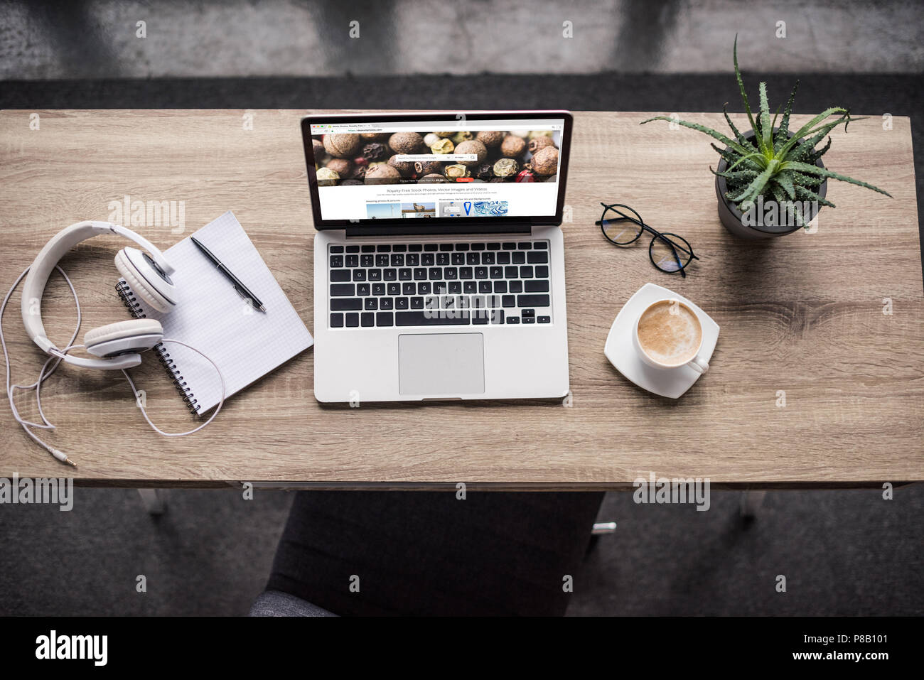 top view of laptop standing at modern workplace with shutterstock ...