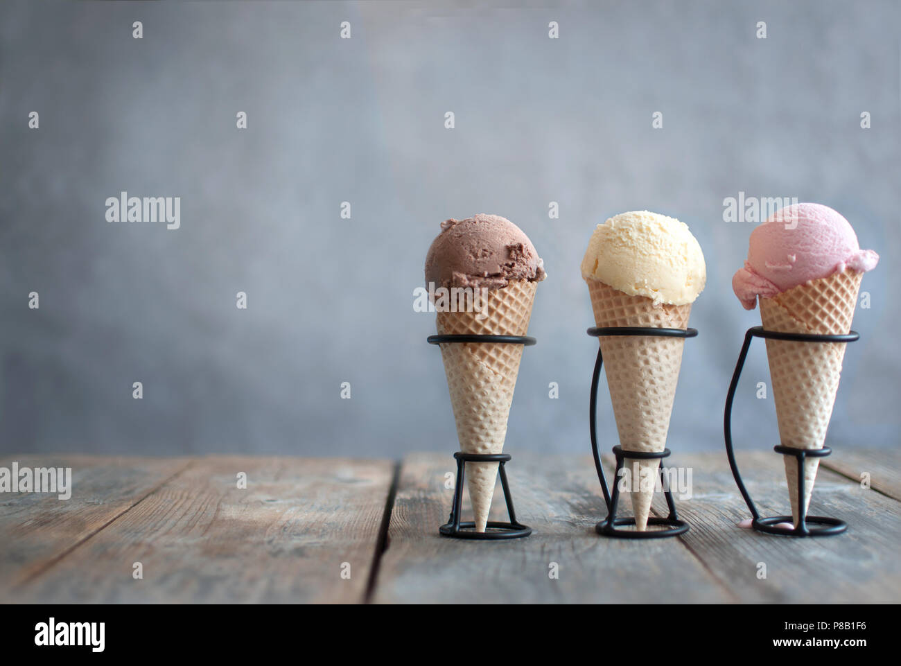 Three traditional ice cream cones Stock Photo - Alamy