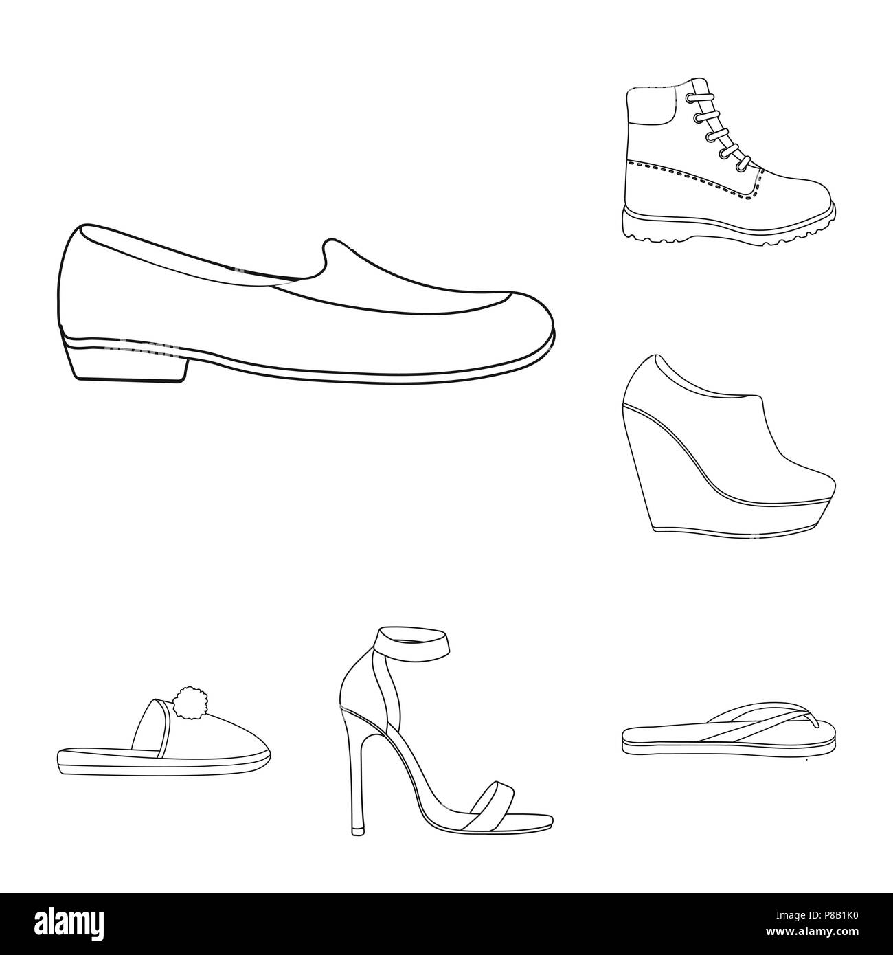 A variety of shoes outline icons in set collection for design. Boot ...