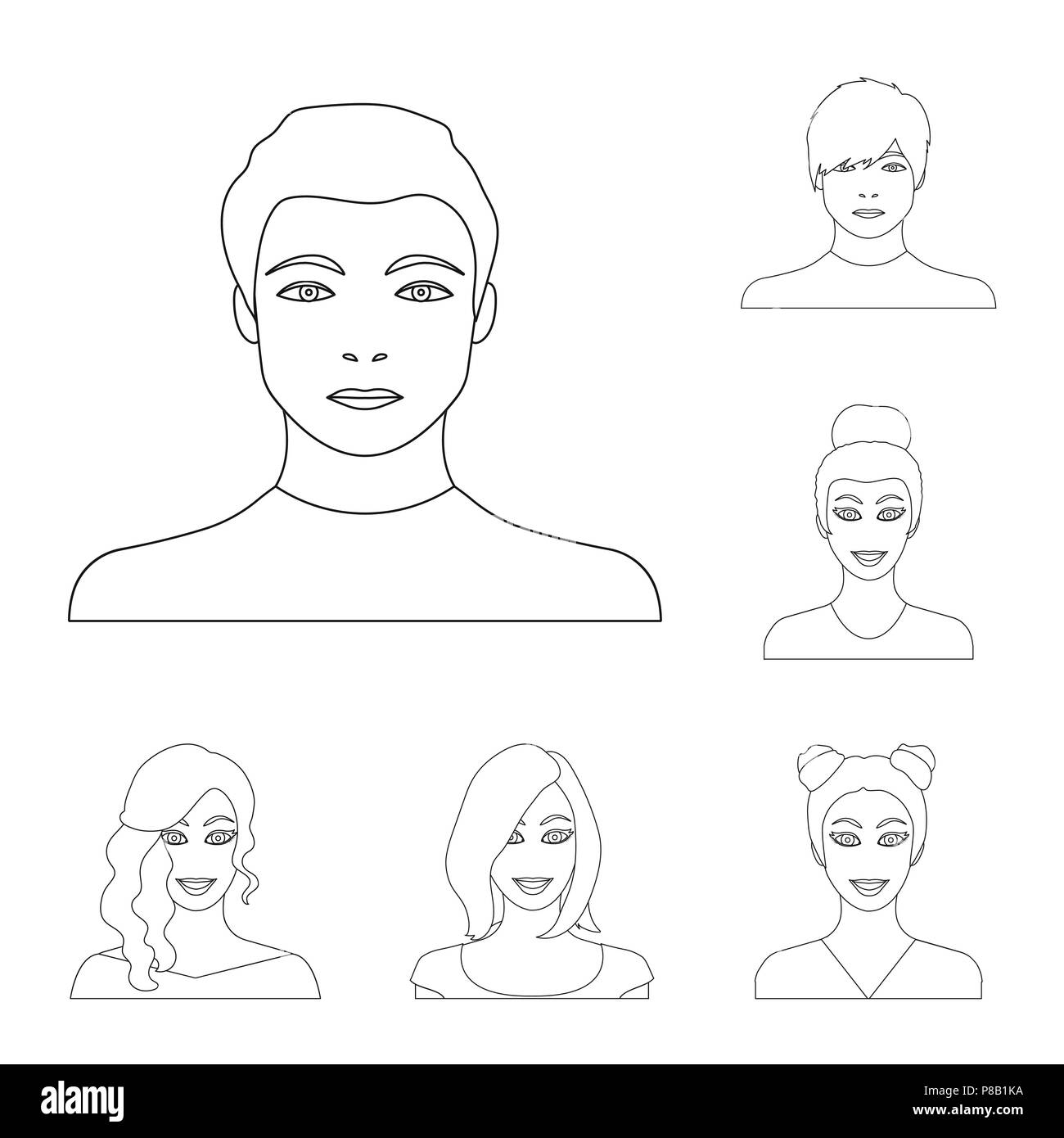 Avatar and face outline icons in set collection for design. A person ...