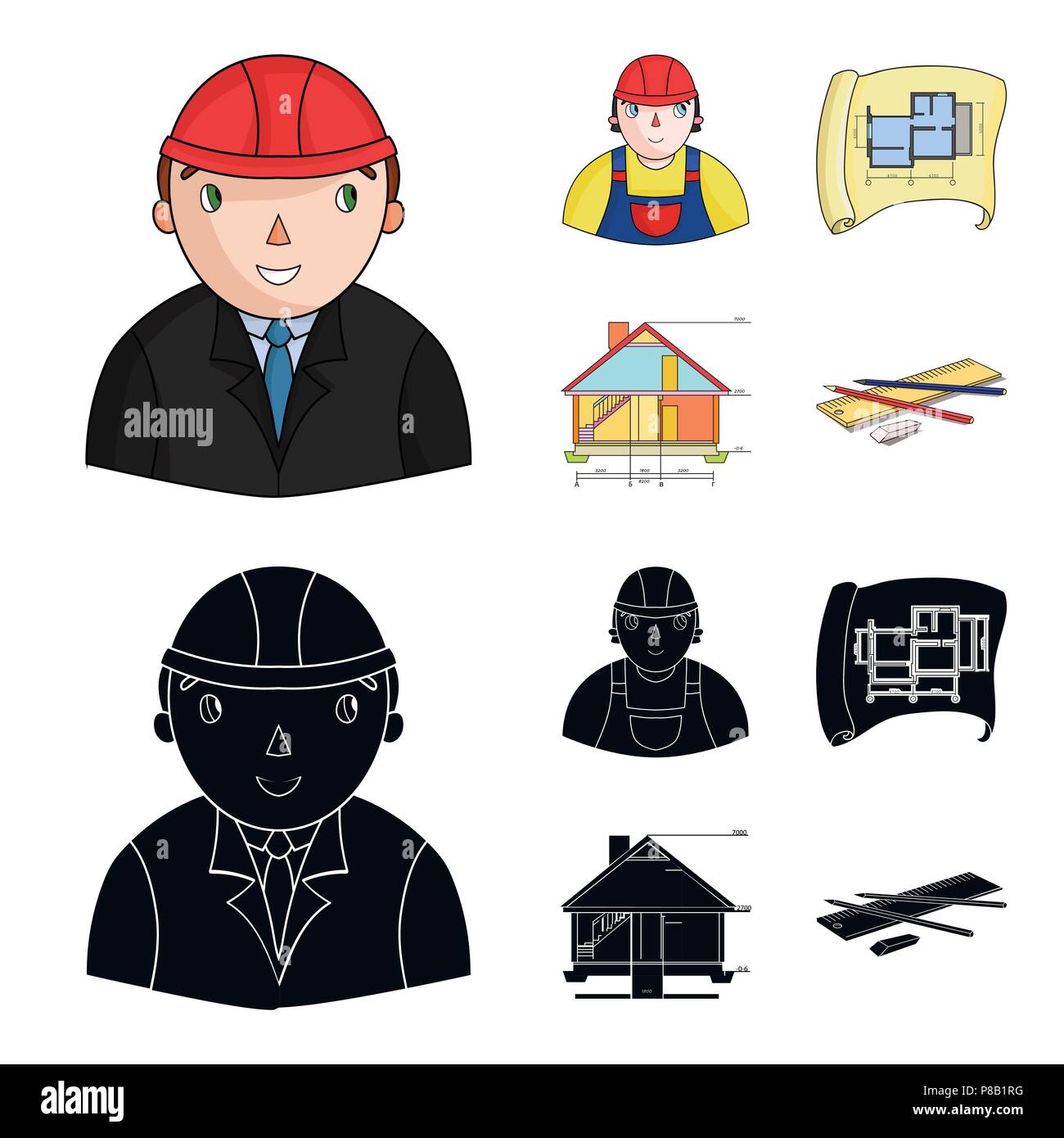 Engineer-constructor, construction worker, site plan, technical drawing ...