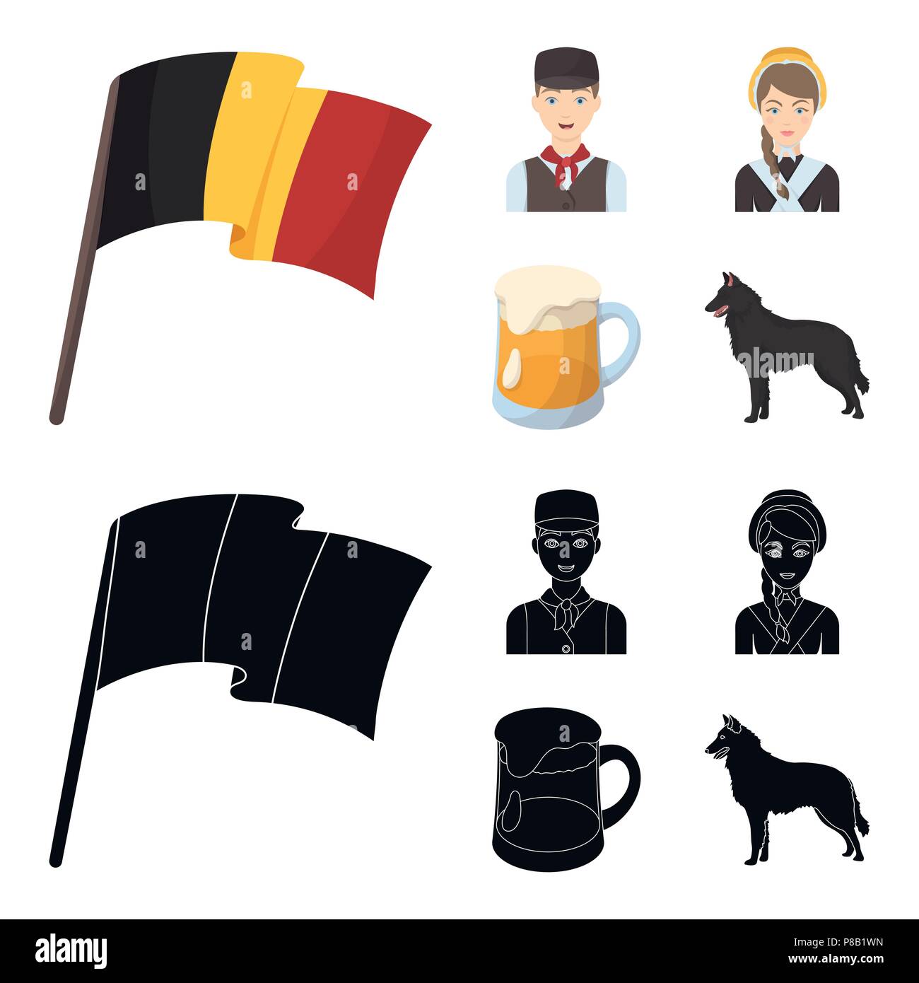 National flag, belgians and other symbols of the country.Belgium set ...