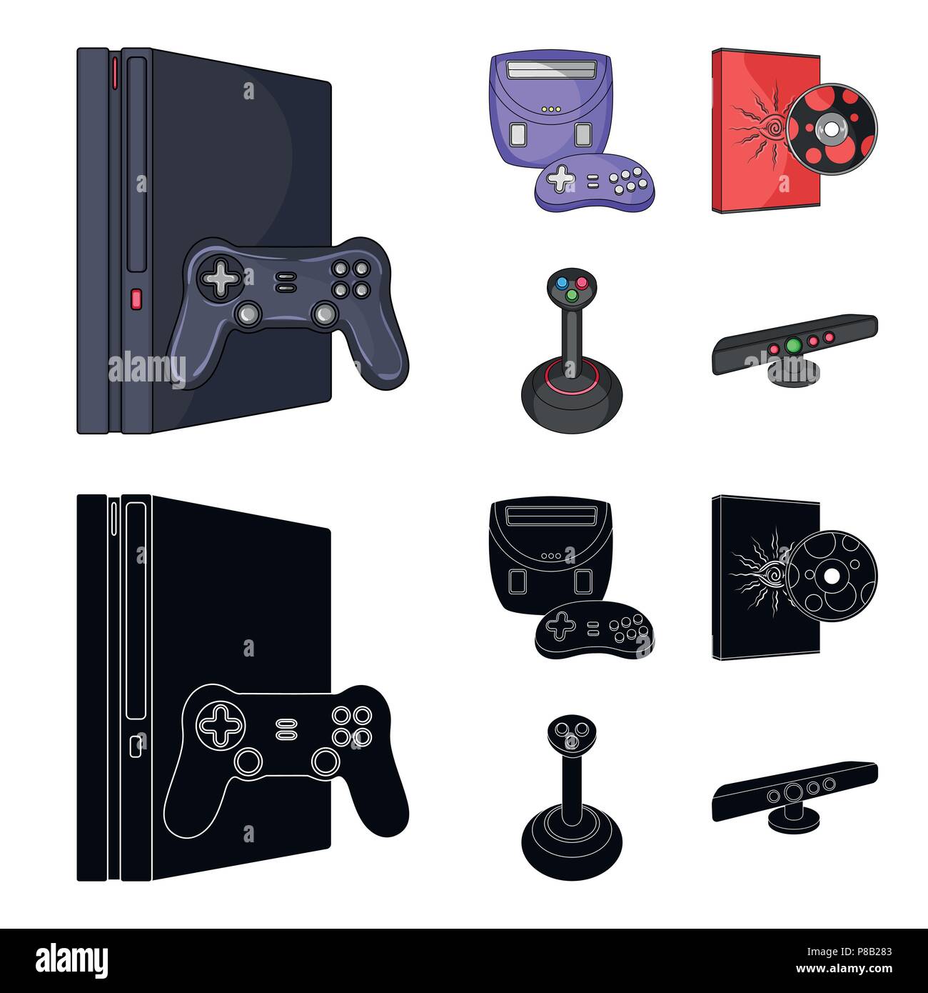 Game console, joystick and disc cartoon,black icons in set collection for design.Game Gadgets ...
