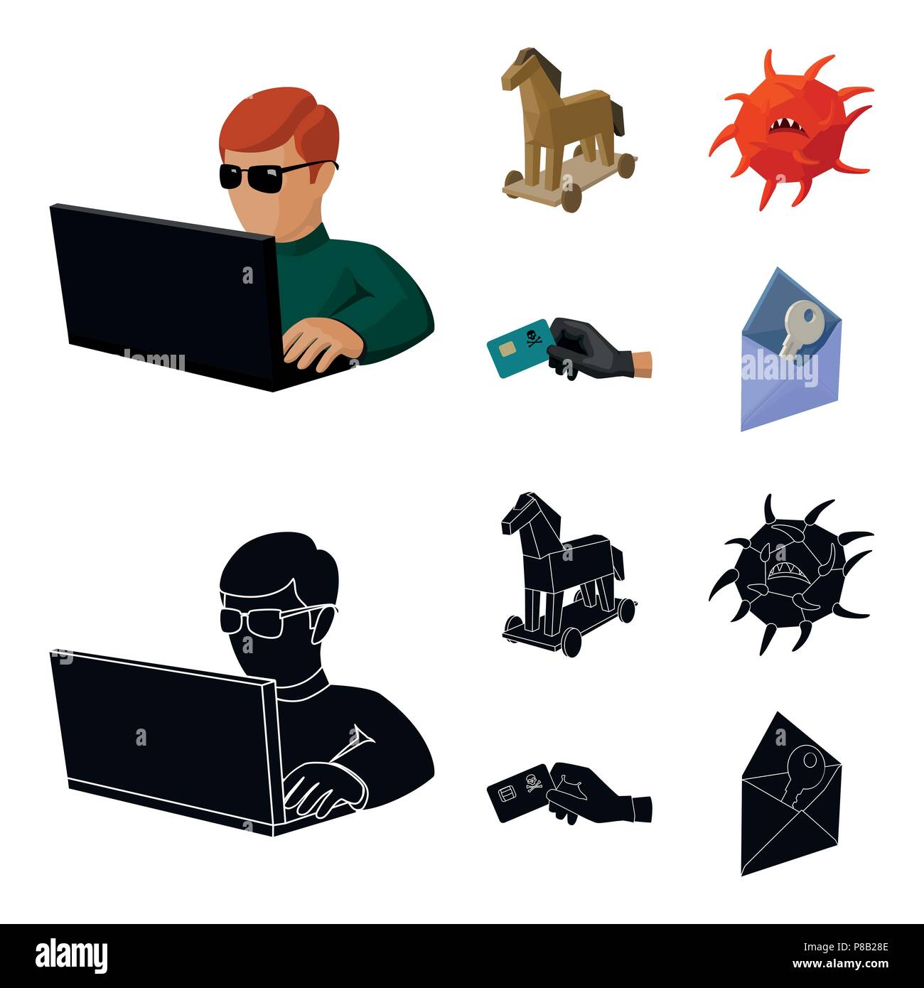 Hacker, hacking, system, internet .Hackers and hacking set collection icons in cartoon,black ...
