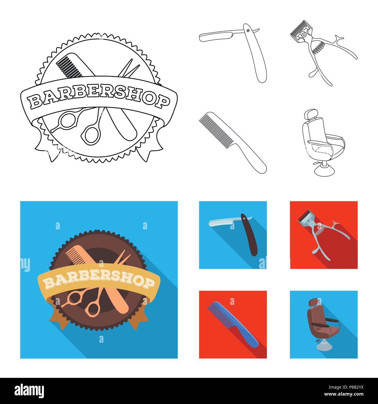 A razor, a mechanical hair clipper, an armchair and other equipment for ...
