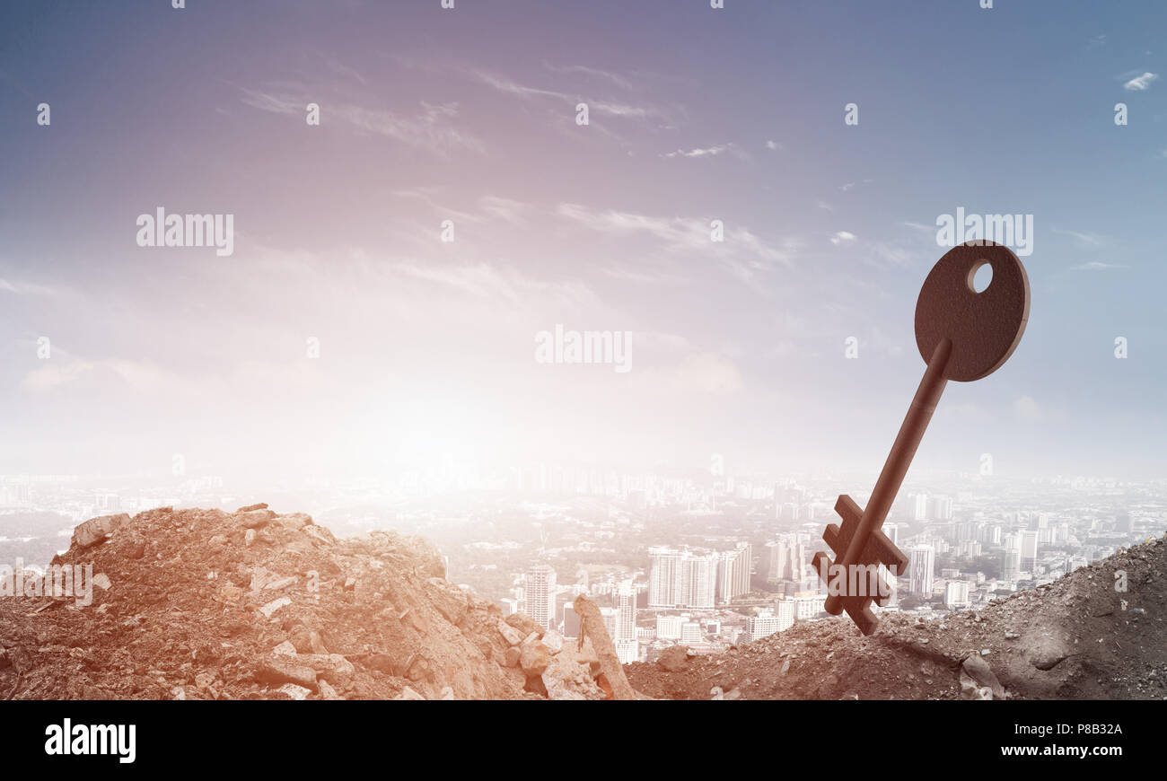 Conceptual background image of concrete key sign and natural landscape ...