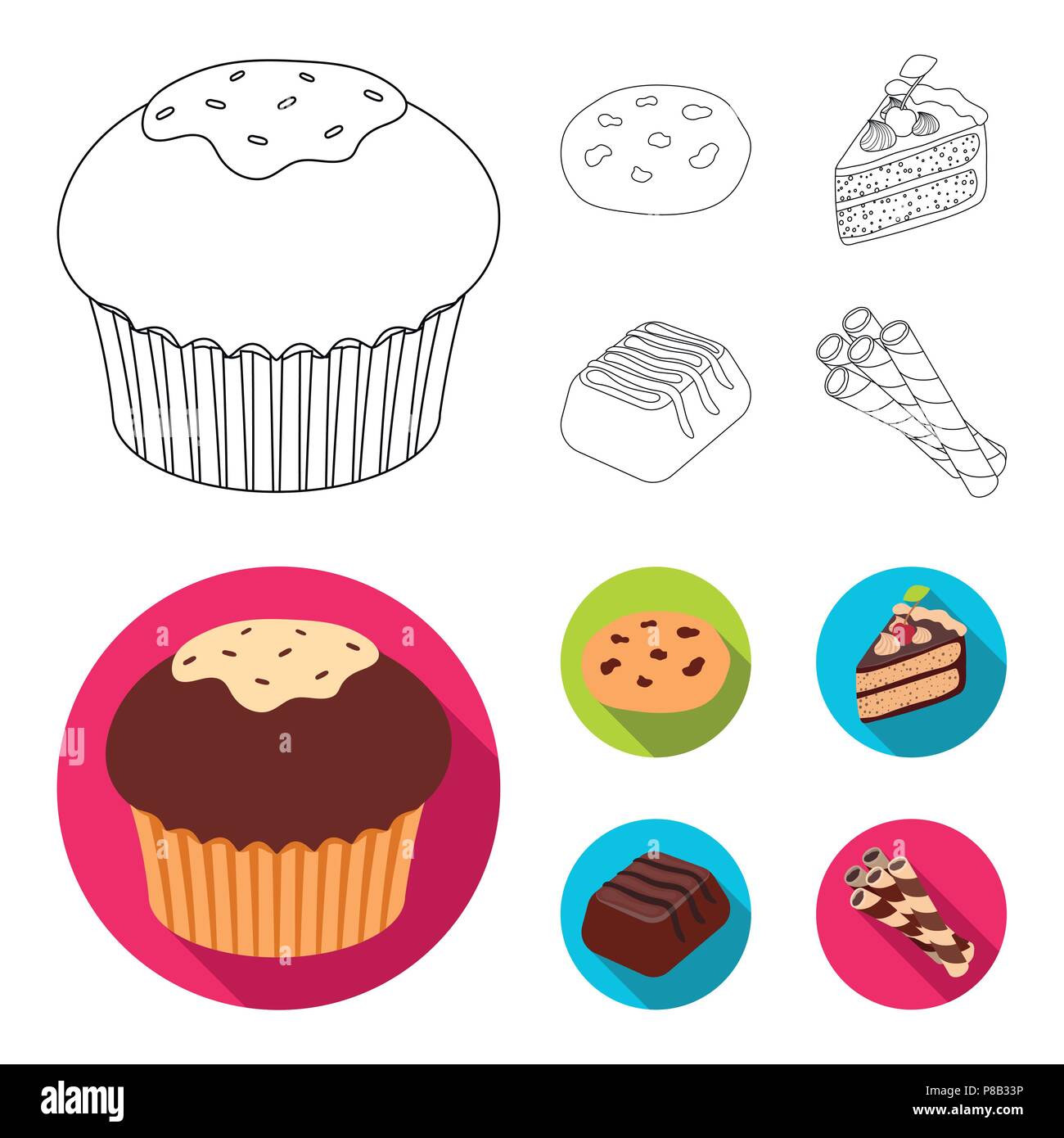 American cookies, a piece of cake, candy, wafer tubule. Chocolate ...