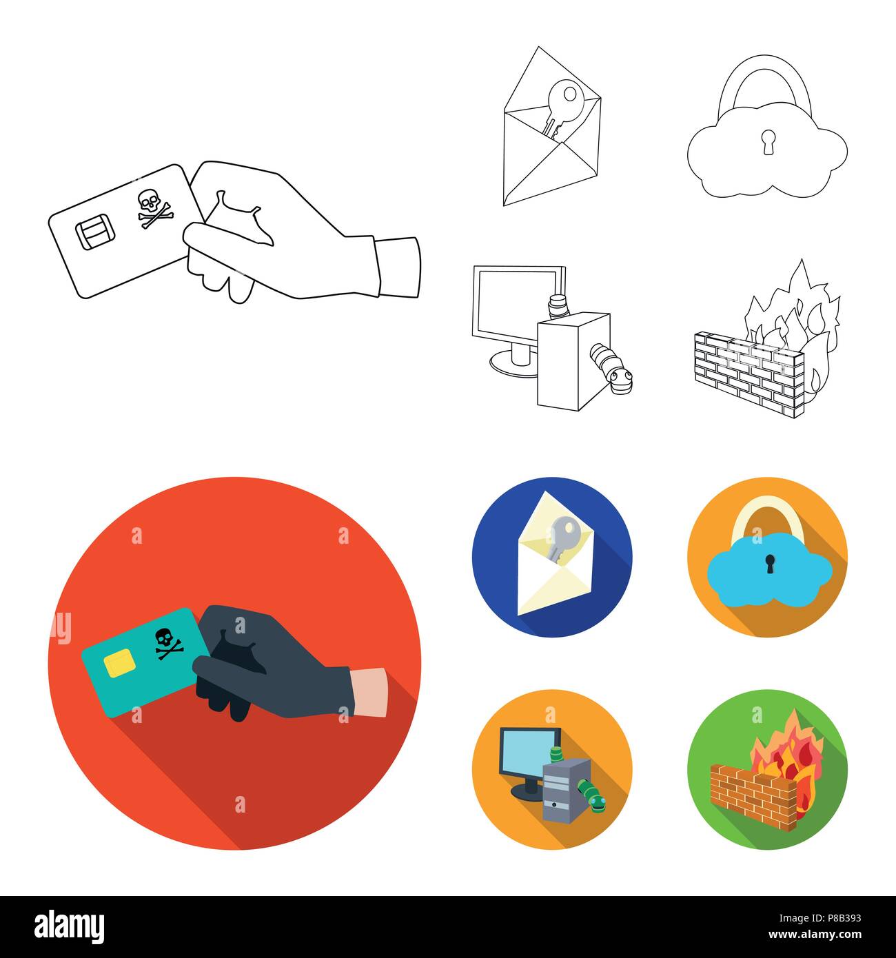 System Internet Connection Code Hackers And Hacking Set Collection Icons In Outline Flat