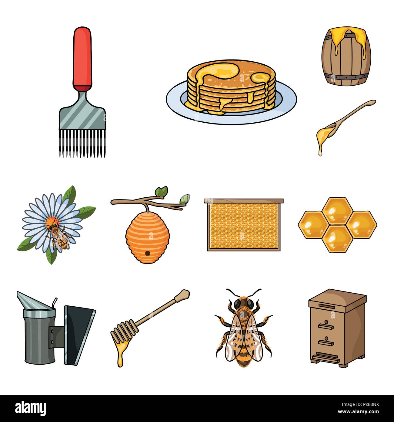 Apiary and beekeeping cartoon icons in set collection for design ...