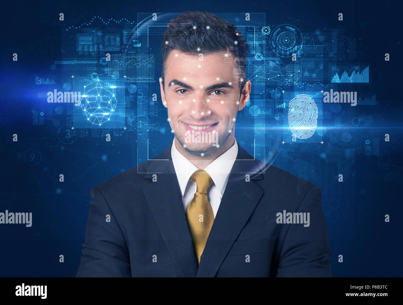 Biometric verification - face and fingerprint detection concept Stock ...