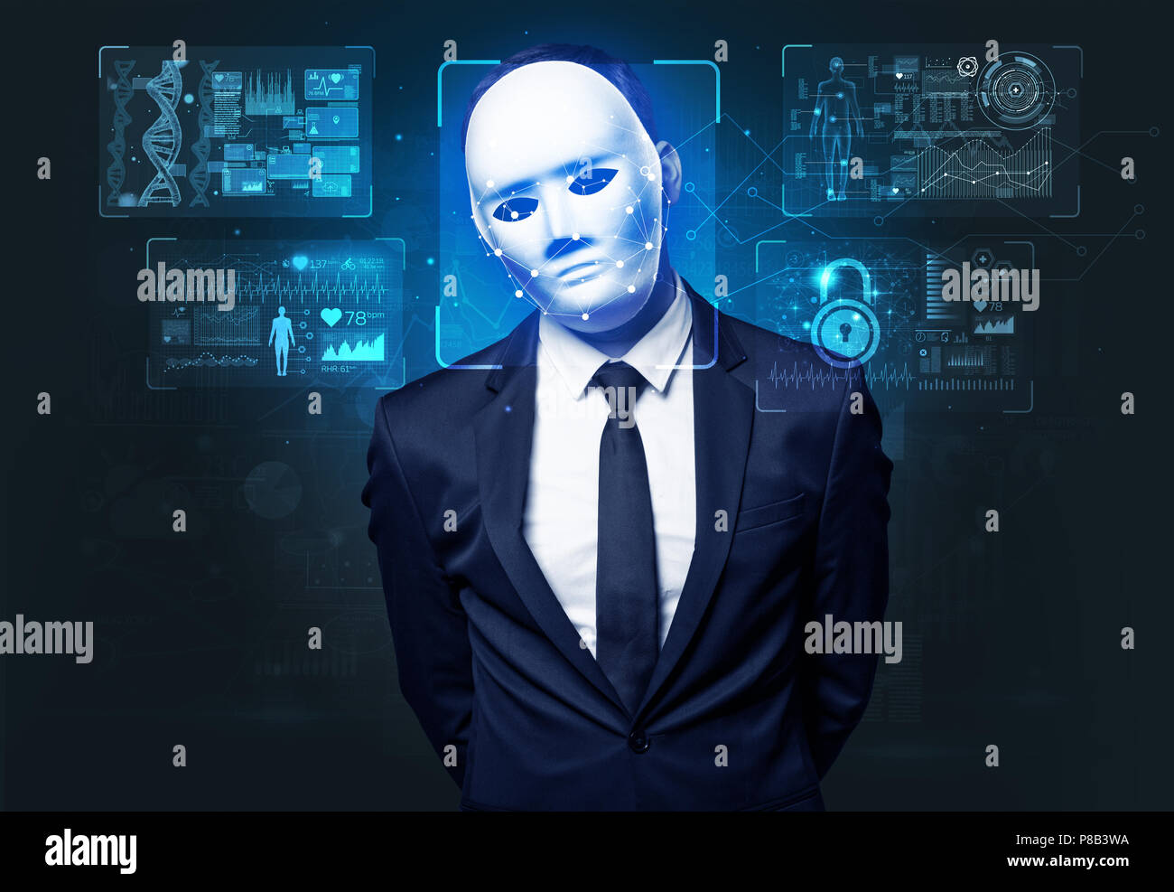 Biometric verification - young man face recognition Stock Photo - Alamy