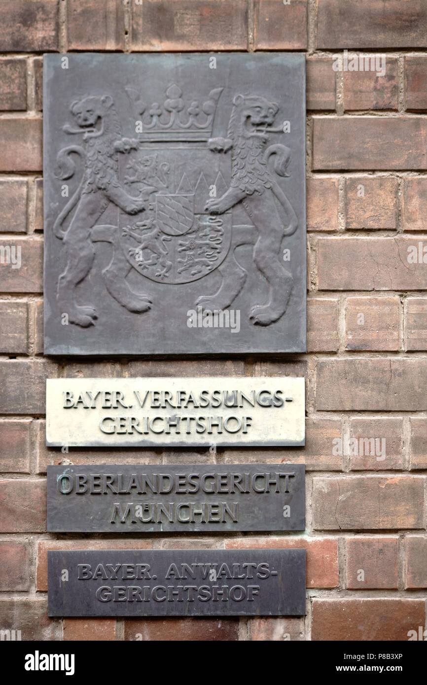 The nostalgic entrance signs of the Higher Regional Court of Munich ...