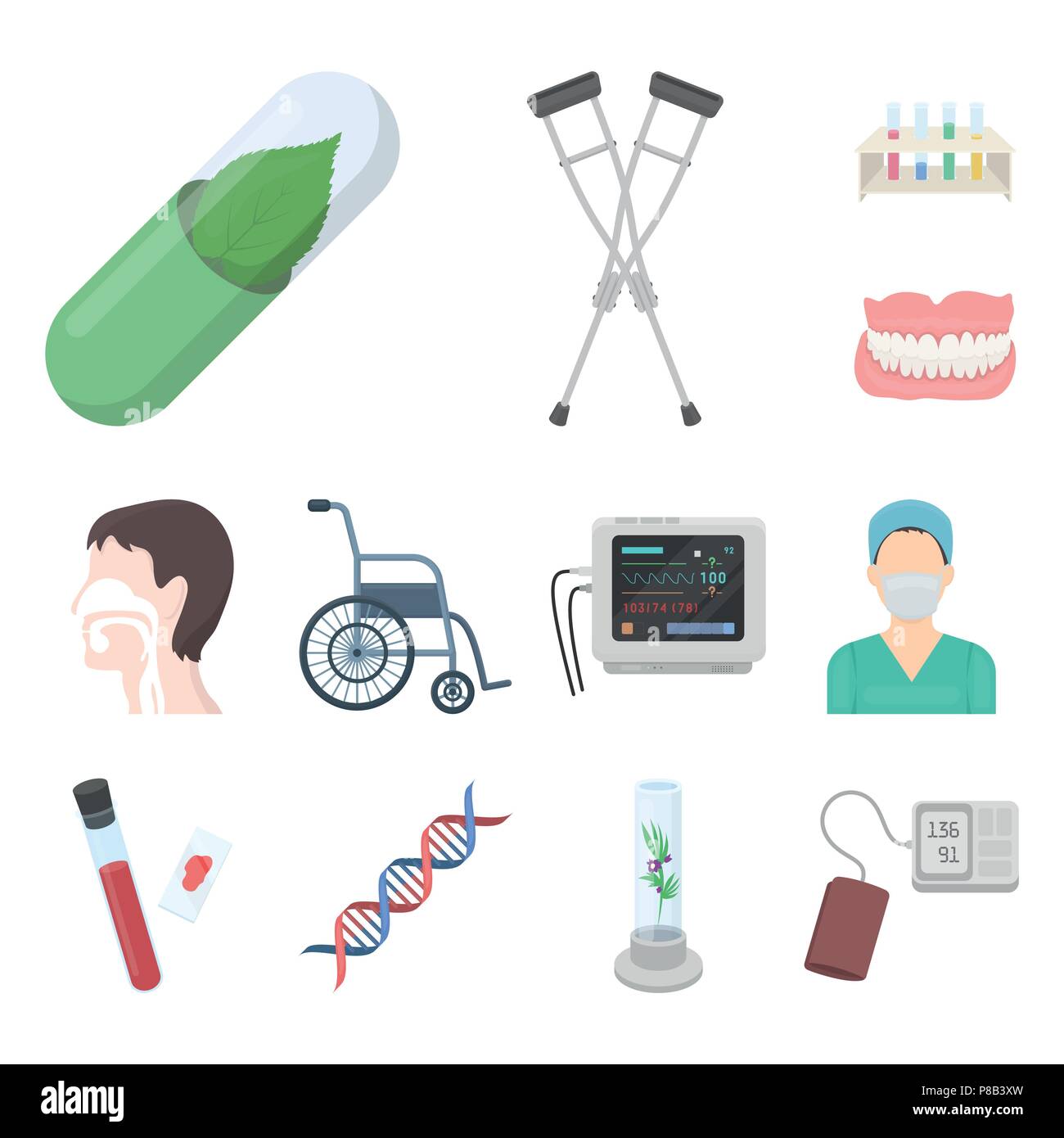 Medicine and treatment cartoon icons in set collection for design ...