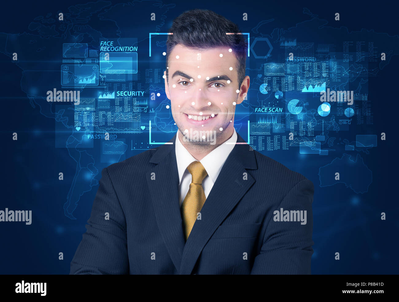 Face Recognition System concept on blue background Stock Photo - Alamy