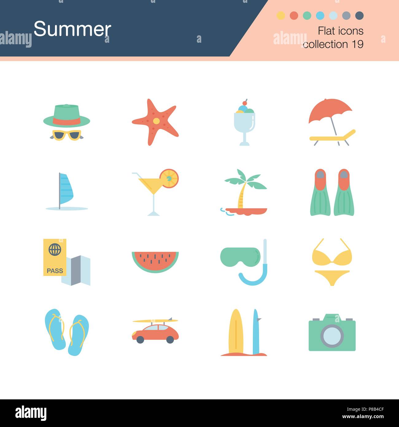 Summer icons. Flat design collection 19. For presentation, graphic ...
