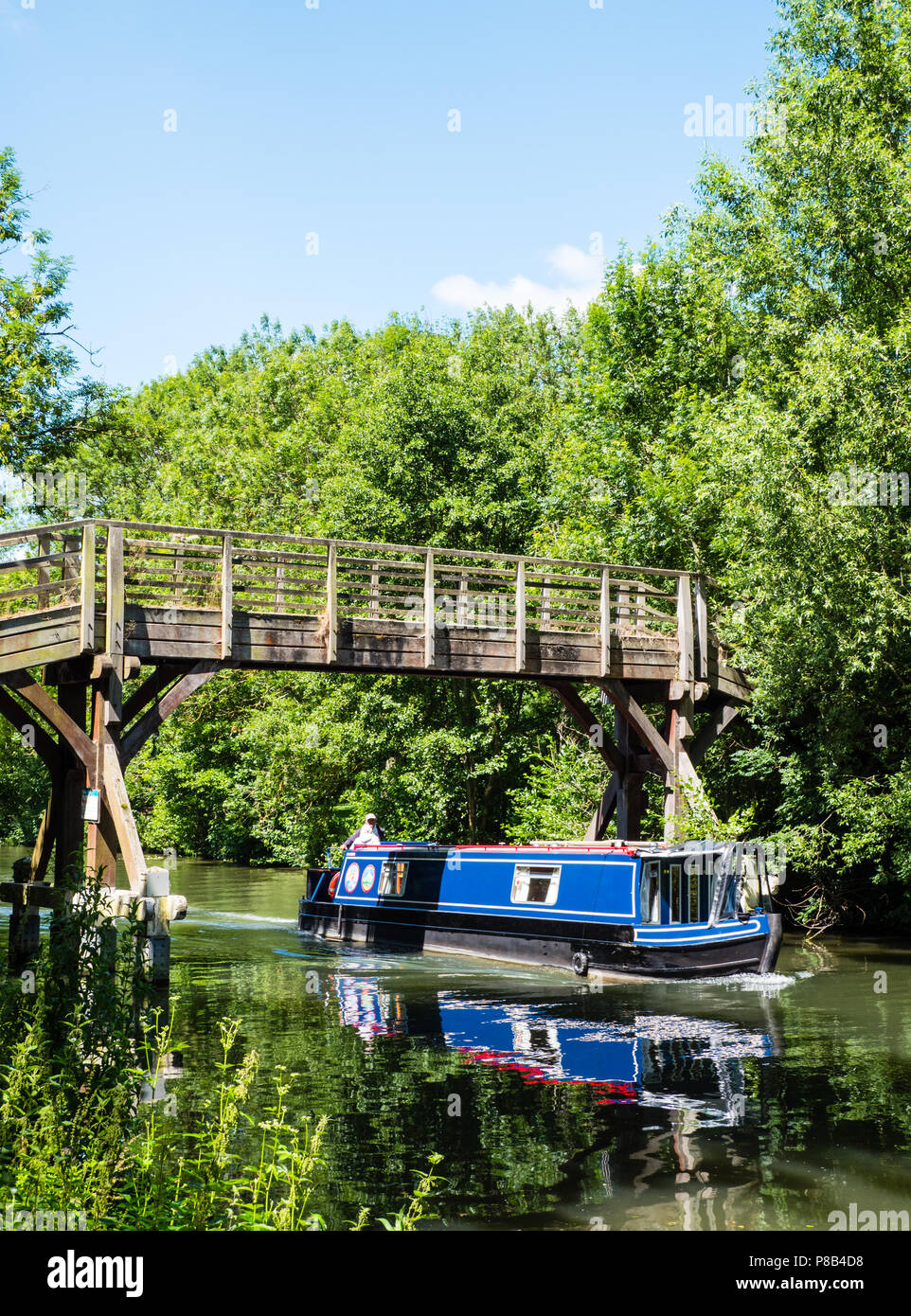 Narrowboat Travelling, Thames Path Wooden Footbridge, River Thames ...