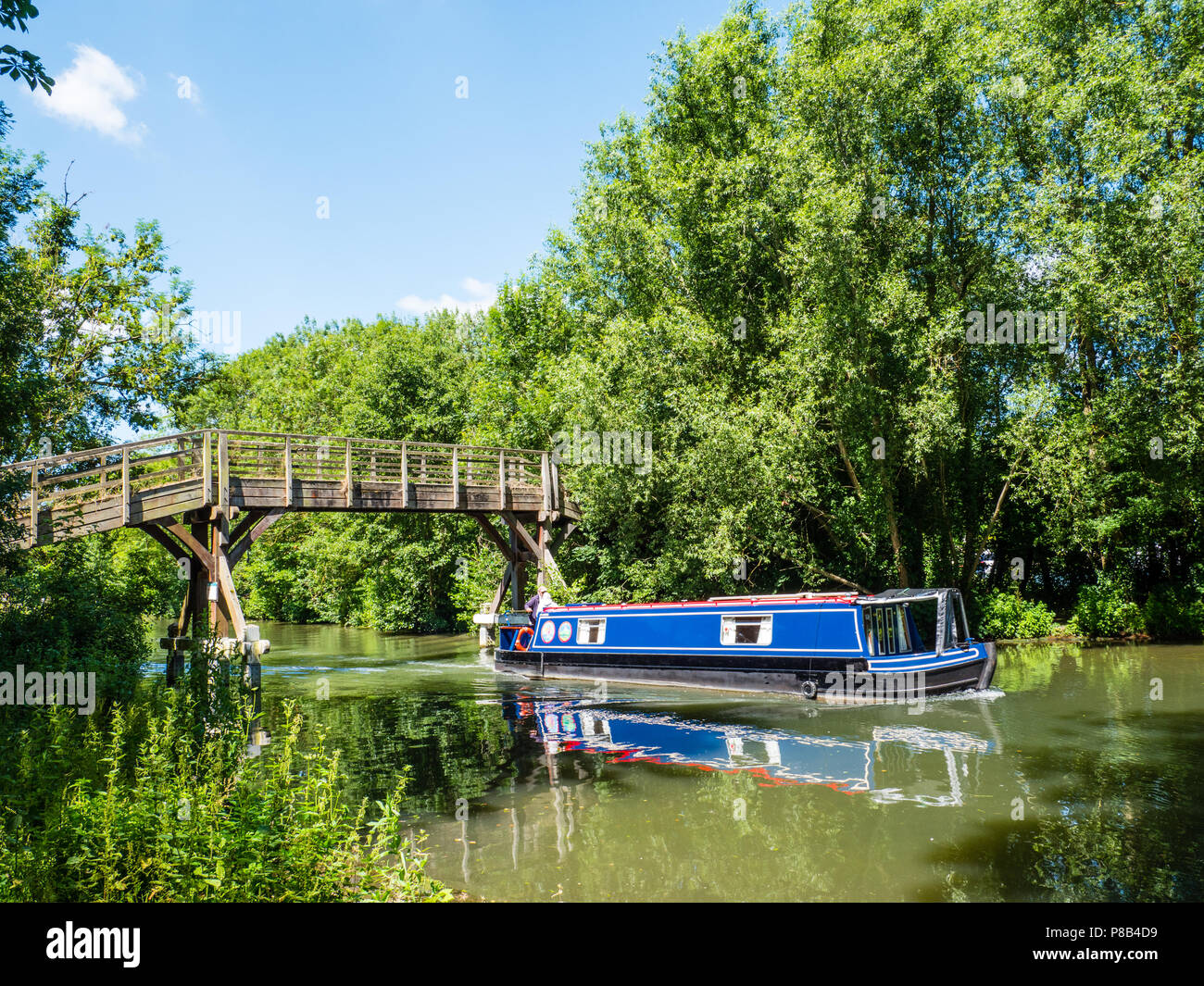 Narrowboat Travelling, Thames Path Wooden Footbridge, River Thames ...