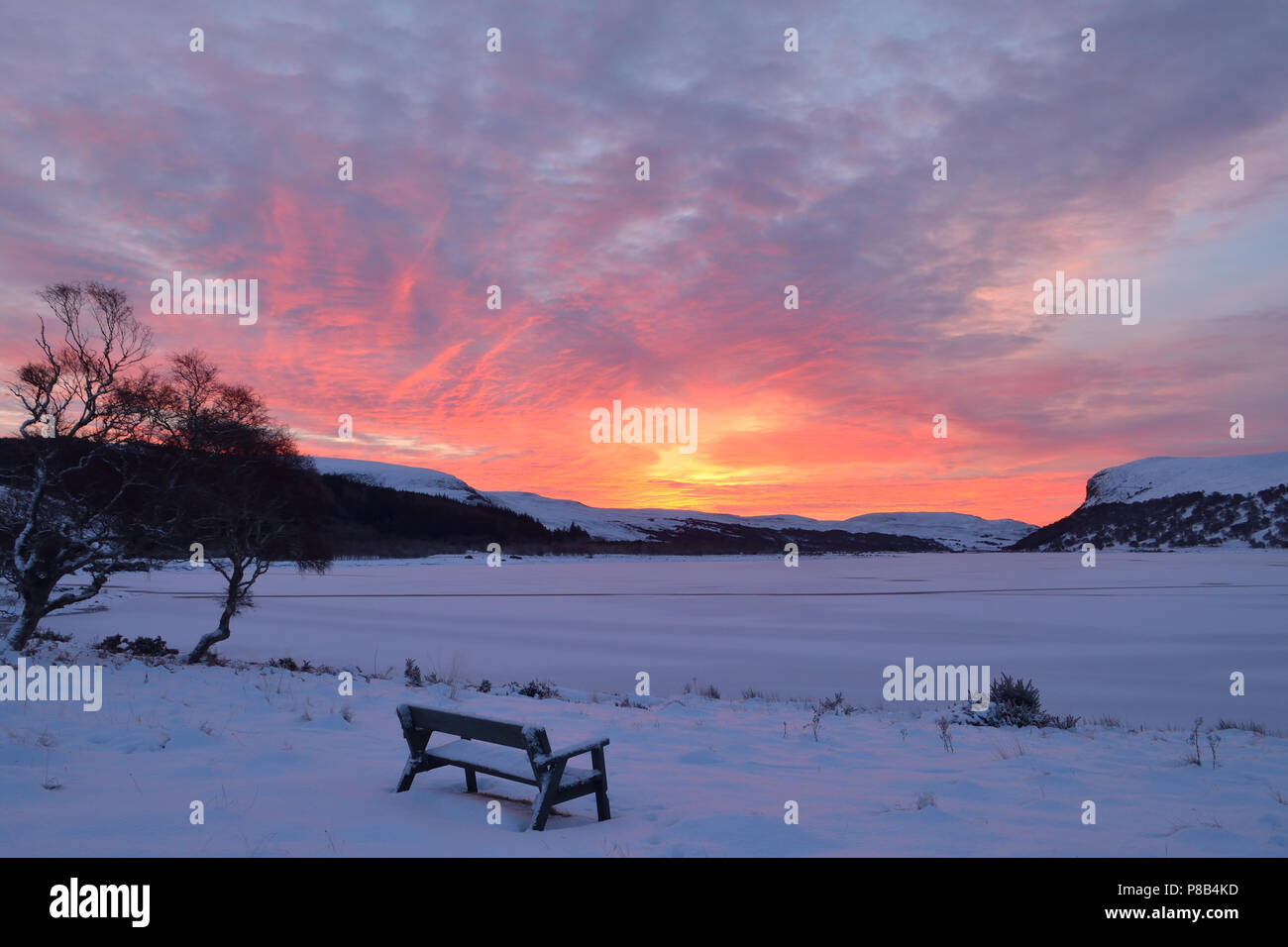 Loch Brora in the Scottish Highlands completely frozen over with a ...