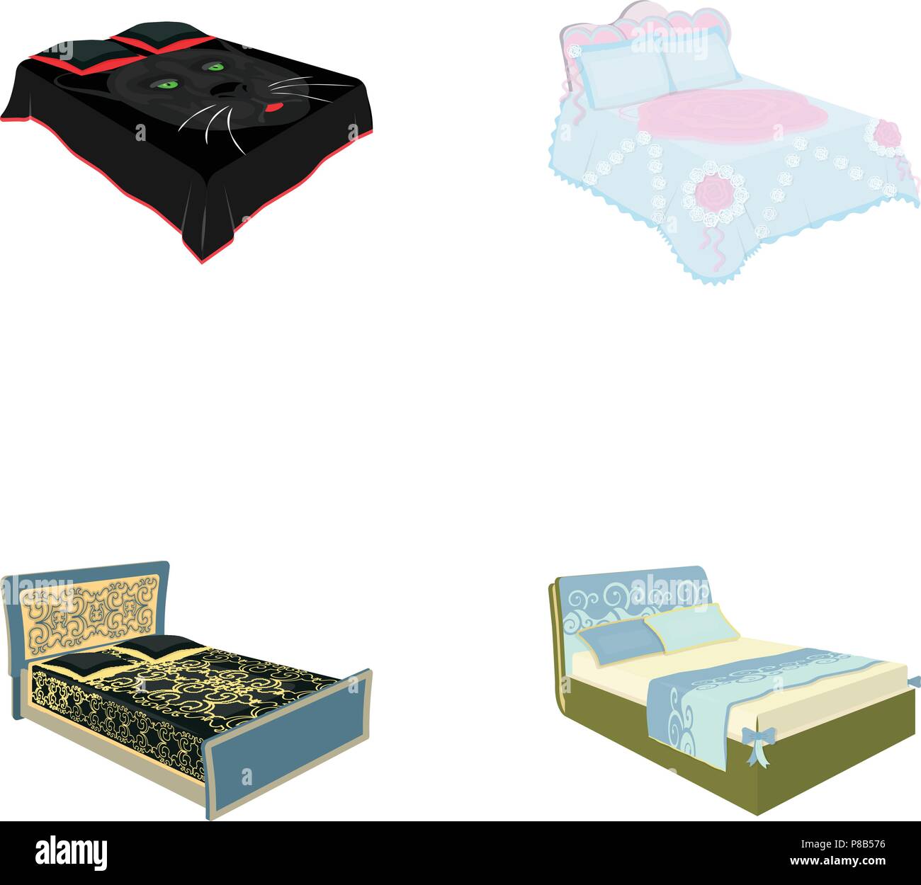 Different beds cartoon icons in set collection for design. Furniture ...
