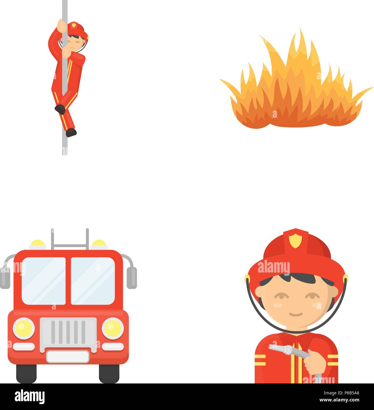 Fireman, flame, fire truck. Fire department set collection icons in ...